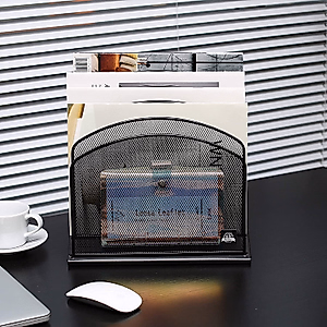 Delifox Inclined Desk File Organizer, 5-Section Vertical File Folder Holder Mail Sorter Stand Up Metal Rack for Office Classroom Desktop Organization