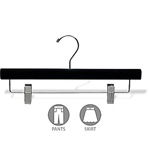 The Great American Hanger Company Black Velvet Pant Hanger w/Adjustable Cushion Clips, Box of 50 Flat Wood Bottom Hangers w/Chrome Swivel Hook for Jeans Slacks or Skirt