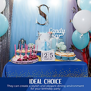 Breling 8 Pack Navy Blue and Gold Disposable Plastic Tablecloths and Satin Table Runner Set, 54 x 108 Inch Tablecloth, 12 x 108 Inch Table Runners for Wedding Graduation Birthday Baby Shower New Year