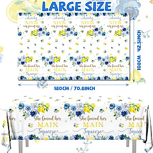 TEMYAXU 3Pieces She Found Her Main Squeeze Bridal Shower Tablecloth, 43 * 71Inch She Found Her Main Squeeze Lemon Tablecloth Lemon Bridal Shower Decorations for Lemon Bridal Shower Weddings Party