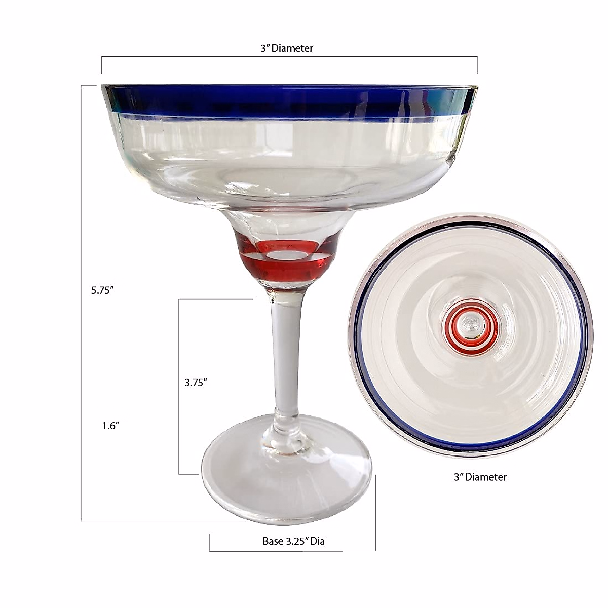 Lily's Home Unbreakable Acrylic Margarita Glasses with Colored Rim, Made of Shatterproof Plastic and Ideal for Indoor and Outdoor Use, Reusable, Crystal Clear (14 oz. Each, Set of 4)