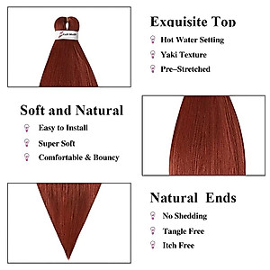 Ginger Braiding Hair Pre Stretched 26 Inches Copper EZ Braiding Hair Yaki Texture 6 Packs/Lot Braids Hot Water Setting Professional Synthetic Braiding Hair for Box Crochet Hair Extensions (#350)