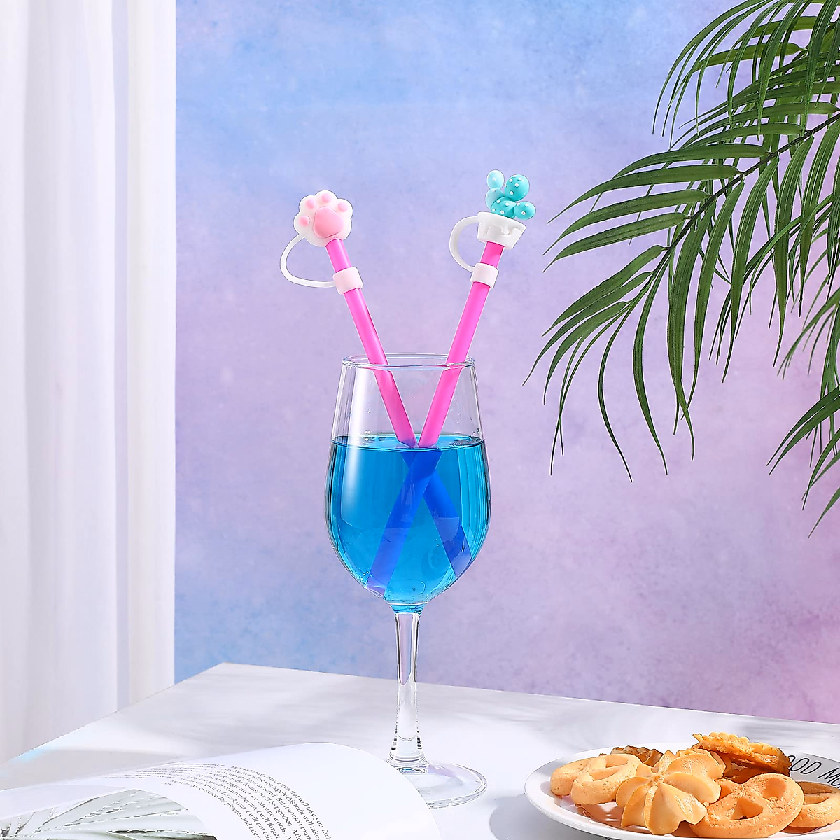 Silicone Straws Silicone Straw Tips Cover 6pcs Cute Straw Cover Caps Cartoon Drinking Straw Tips Lids for 6-8mm Straws Reusable Straw Plugs Straw Cup Accessories Silicone Straws Reusable