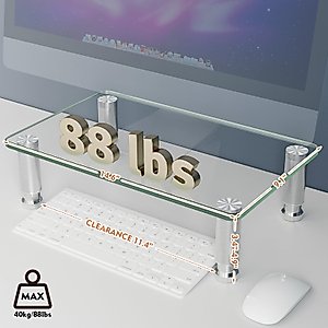 Clear Computer Monitor Stand Riser with Height Adjustable Multi Media Desktop Stand for Flat Screen LCD LED, Laptop/Notebook/Xbox One,HD01T-002