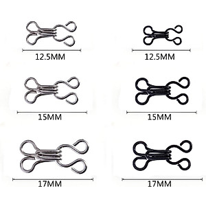 HAALII 60 Set Sewing Hooks and Eyes Closure for Bra Clothing Trousers Skirt DIY Craft, Trousers Skirt Sewing DIY Craft, 3 Sizes, Black and Silver