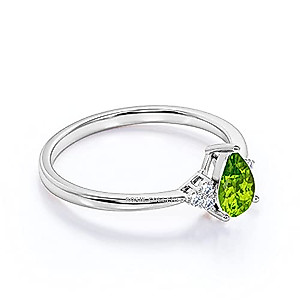 Rosie Collection 925 Sterling Silver Pear Shaped Gemstone Engagement Promise Ring for Women Gifts for Her Created-Peridot 7