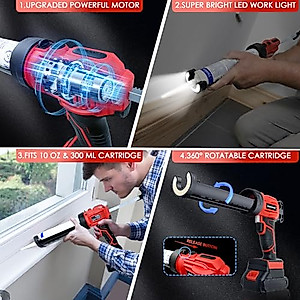 Cordless Caulk Gun, 21V Electric Caulking Gun Battery Powered with 2 Batteries & Charger & LED Light, 4 Adjustable Speeds Dripless Adhesive Caulk Gun Kit, 10oz/300ml Caulking Tool for Filling, Sealing