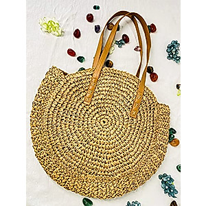 Seamido Straw Bag Handwoven Beach Bags Corn Straw Tote Woven Shoulder Bag For Women (Khaki)