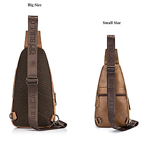 BULLCAPTAIN Shoulder Backpack Casual Cross Body Bag Genuine Leather Ipad Mini Pack Travel Sling Bag XB-105 (Brown, Big)