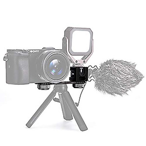 USKEYVISION Triple Cold-Shoe Mount Bracket Kit for Camera & Gimbal 180° Roll Microphone Video Light Mount Dual 1/4in Thread Compatible with All DSLR Cameras & All Gimbals (UVCS1)