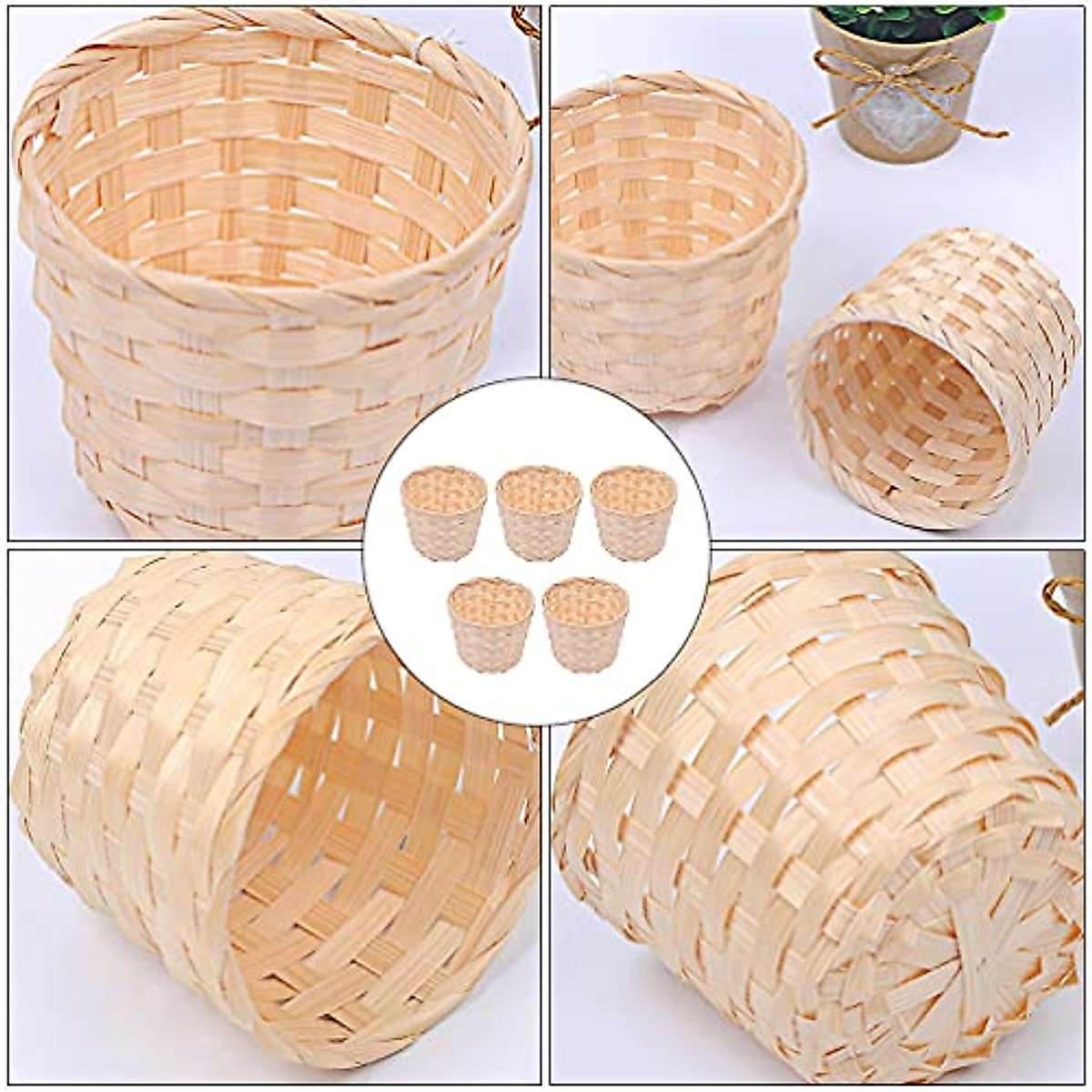 HANABASS 5pcs Desktop Weaving Storage Basket, Small Household Wood Woven Storage Box for Debris Crafts Toys Jewelry Organizer Desk Decoration Desktop Flower Pot Garbage Can
