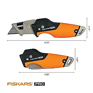 Fiskars 770030-1001 Pro, Retractable, Box Cutter, for Crafts, Work Gear, Moving, Folding Utility Knife, Orange/Black