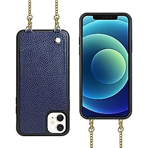 iPhone 12 Wallet Case, 6.1 inch, iPhone 12 Pro Wallet Case, JLFCH Crossbody Case with Credit Card Holder Lanyard Purse Women/Girly Protective for Apple iPhone 12 Pro (2020), 6.1 inch - Dark Blue