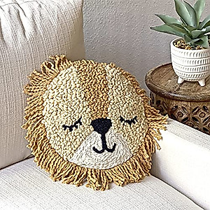 Crane Baby Pillow, Decorative Round Animal Pillow for Nursery and Toddler Rooms, Lion, 12" x 12"