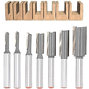 7Pcs Straight Router Bit Set 1/4 Inch Shank, Carbide Tipped Double Flute Straight Cut Router Bits, Straight Bit for Dado Trimming Cutter, Cut Dia 1/8",5/32", 3/16",1/4",5/16",3/8",1/2"