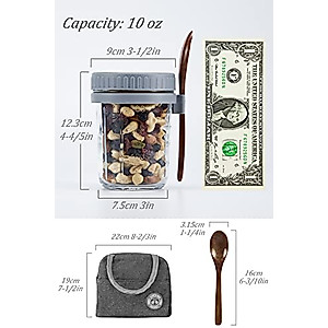 Overnight Oats Containers with Lids - 2pack Updated Design 10 oz Wide Mouth Mason Jar with Spoon Very Convenient for Use On The Go, Tight sealing glass jar ideal for home, office or to go