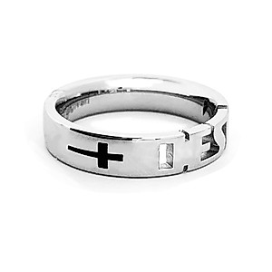 FORGIVEN JEWELRY RSJE1 JESUS Letters with Crosses Stainless Steel Ring Size 8-Christian Jewelry