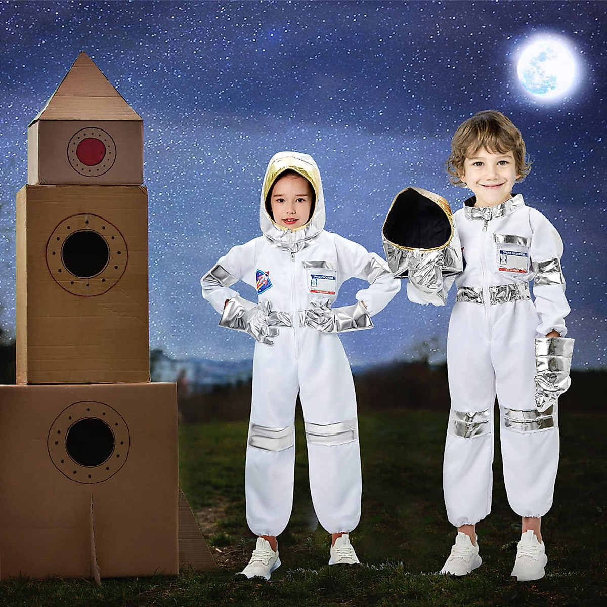 Children's Astronaut Costume Space Pretend Dress up Role Play Set for Kids Boys Girls with a Free America Flag Pin
