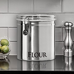 OGGI Jumbo 8" Stainless Steel Flour Clamp Canister - Airtight Food Storage Container Ideal for Kitchen & Pantry Storage of Flour or other Bulk, Dry Foods.