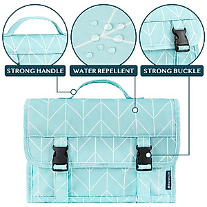 PAVILIA Travel Hanging Toiletry Bag for Women Men, Extra Large Capacity Makeup Bag Kit, Waterproof Cosmetic Storage Organizer Case for Bathroom Shower, Teal Chevron