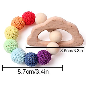 Beech Wooden Teethers 4 Packs, Natural Baby Teething Toys Wood DIY Soothing Charms, Chewable Toy Toddler Gift Jewelry, Cloud Cat Star Bird