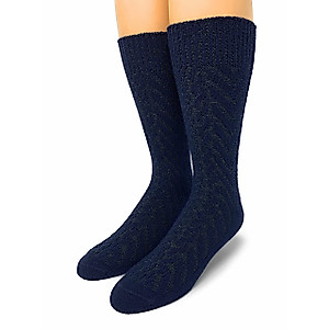 WARRIOR ALPACA SOCKS - Two-Tone Texture Socks Alpaca Wool Socks (Large, Navy/Olive)