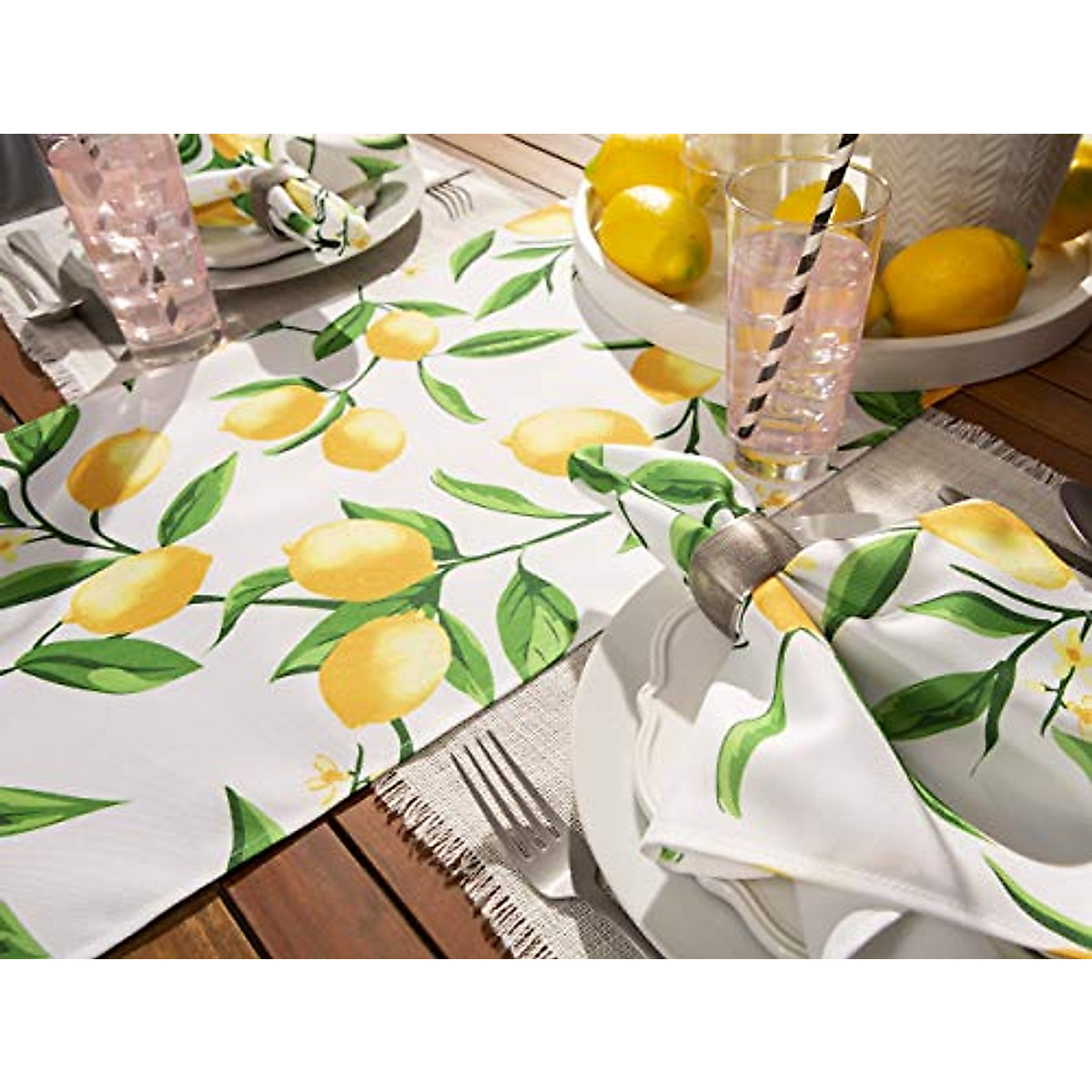 DII Lemon Bliss Outdoor Tabletop, Collection Stain Resistant & Waterproof, Table Runner, Table Runner, 14x72