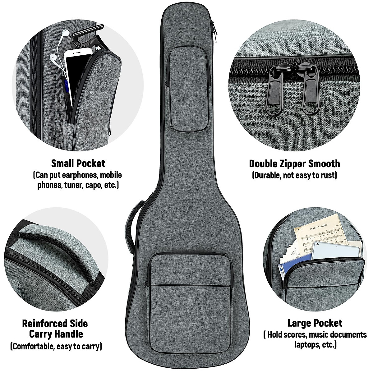 MUZNOTE Electric Guitar Bag Padded Electric Guitar Gig Bag 11.5mm Padding Soft Guitar Case with Neck Strap, Back Hanger Loop, Grey
