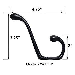 ANGSTROM 1-Pack Double Coat and Hat Hook, Wall Mounted with Screws (Matte Black)