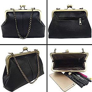 Abuyall Women Small Retro Purse Vintage Top Handle Handbag Kiss Lock Shoulder Bag Black
