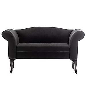 MWrouqfur 53" Mid Century Loveseat Sofa,Upholstered 2 Seater Sofa w/Tufted Back,Wood Legs,Modern Linen Fabric Love Seat Couch Chair for Small Space,Living Room Bedroom Office Apartment (Black)