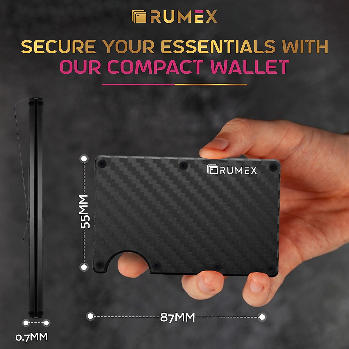 RUMEX Men’s Metal Wallet & Card Holder - RFID Blocking Anti-Theft Slim Wallet for Men - Sleek & Minimalist Metal Design - Men’s Card Organizer & Money Clip - BLACK CARBON FIBER