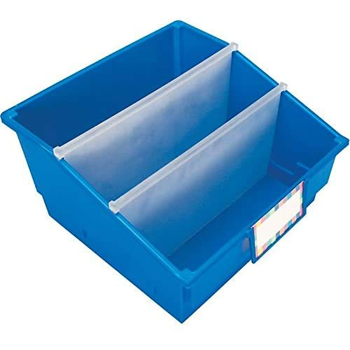 Really Good Stuff Large Plastic Book Organizer Bins, Dividers, Built-in Label Holder, 13.5” by 13.5” by 7.75” (Set of 4, Primary Colors) - For Picture Books, Large Reference Books in Classroom or Home