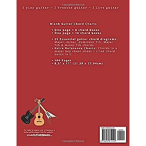 Awesome Blank Guitar Chord Book (Red): 6 & 16 Large Chord Boxes Per Page (Gifts for Guitarists & Songwriters) + BONUS 25 Essential Chord Charts + ... (Guitar Notebooks & Guitarist Accessories)