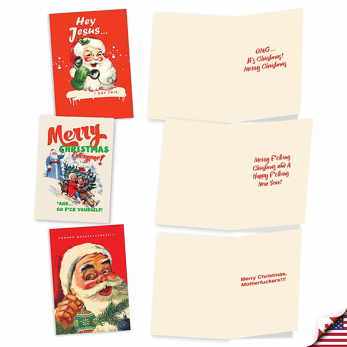 The Best Card Company Variety Pack of 10 Christmas Greeting Cards with Envelopes, Humor Holiday Assortment for Men and Women (10 Designs, 1 Each) Very Merry O+D AC6712XSG-B1x10