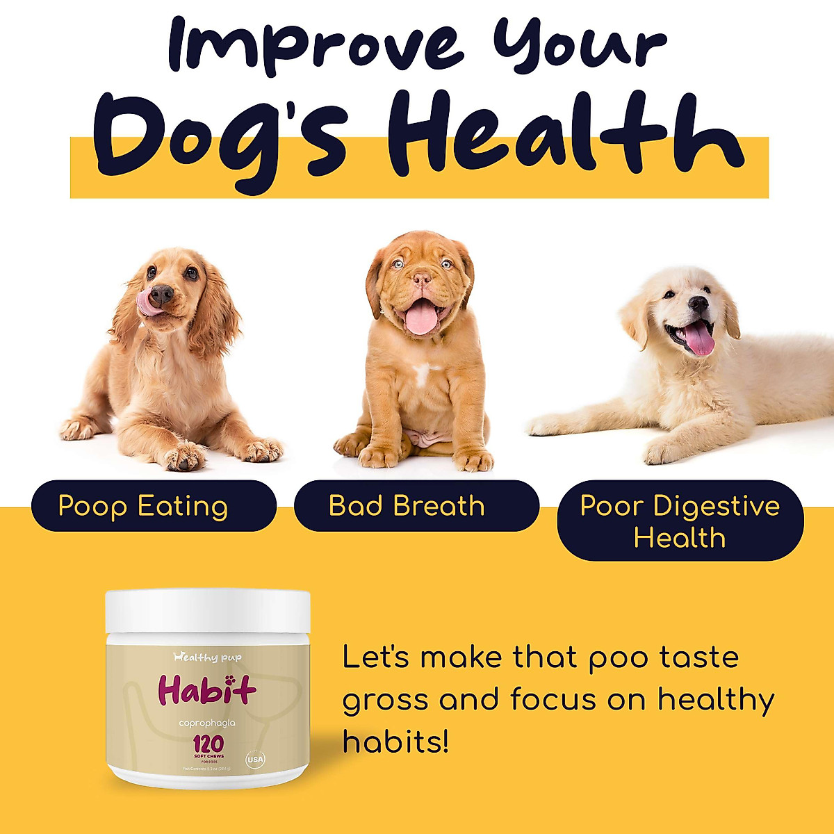 Stop Poop Eating for Dogs 120 Soft Chews - Dog No Scoot Coprophagia Stool Eating Deterrent with Bad Breath Remover and Digestive Enzymes for Gut Health and Nutrient Absorption