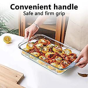 Luvan Glass Baking Dish, 2.3 qt Rectangular Baking Dish and 2 Pack Glass Food Storage Container with Airtight Lid,Freezer Oven Safe Glass Bakeware, Easy Grab(3pc（Bakeware+Containers ）)
