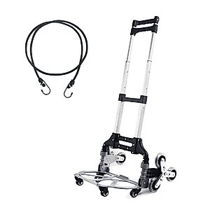 LEADALLWAY Stair Climbing Cart Aluminum Alloy Portable Climbing Cart 6 Crystal Wheels and 4 Universal Wheels Hand Cart with Climbing Rope