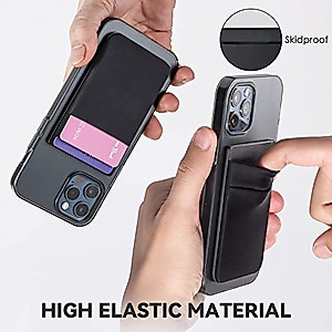 CloudValley Magnetic Card Wallet Designed for iPhone MagSafe, Stretchy Lycra Double Pocket Credit ID Card Holder Case for Back of iPhone 15/14 / 13/12 Series, Mag Safe Accessories - Black