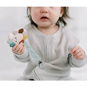 Loulou Lollipop Silicone Teether and Holder Set for Teething Baby Boy and Girl - Daisy Multi