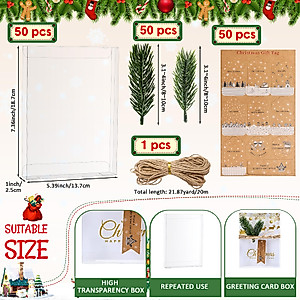 Suzile 50 Set Clear Greeting Card Box 5.39 x 7.36 x 1 Inch Christmas Card Box Plastic Photo Storage Box Case Transparent Gift Favor Box with Xmas Hanging Labels Twine Decorative Tree Branch