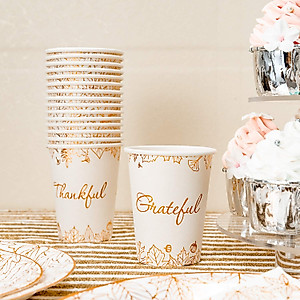 Crisky 24 Guests 96 Pcs Thanksgiving Disposable Napkins Plates Cups Set for Autumn Thanksgiving Dinner Party Decorations, Thankful and Grateful in Orange Foil