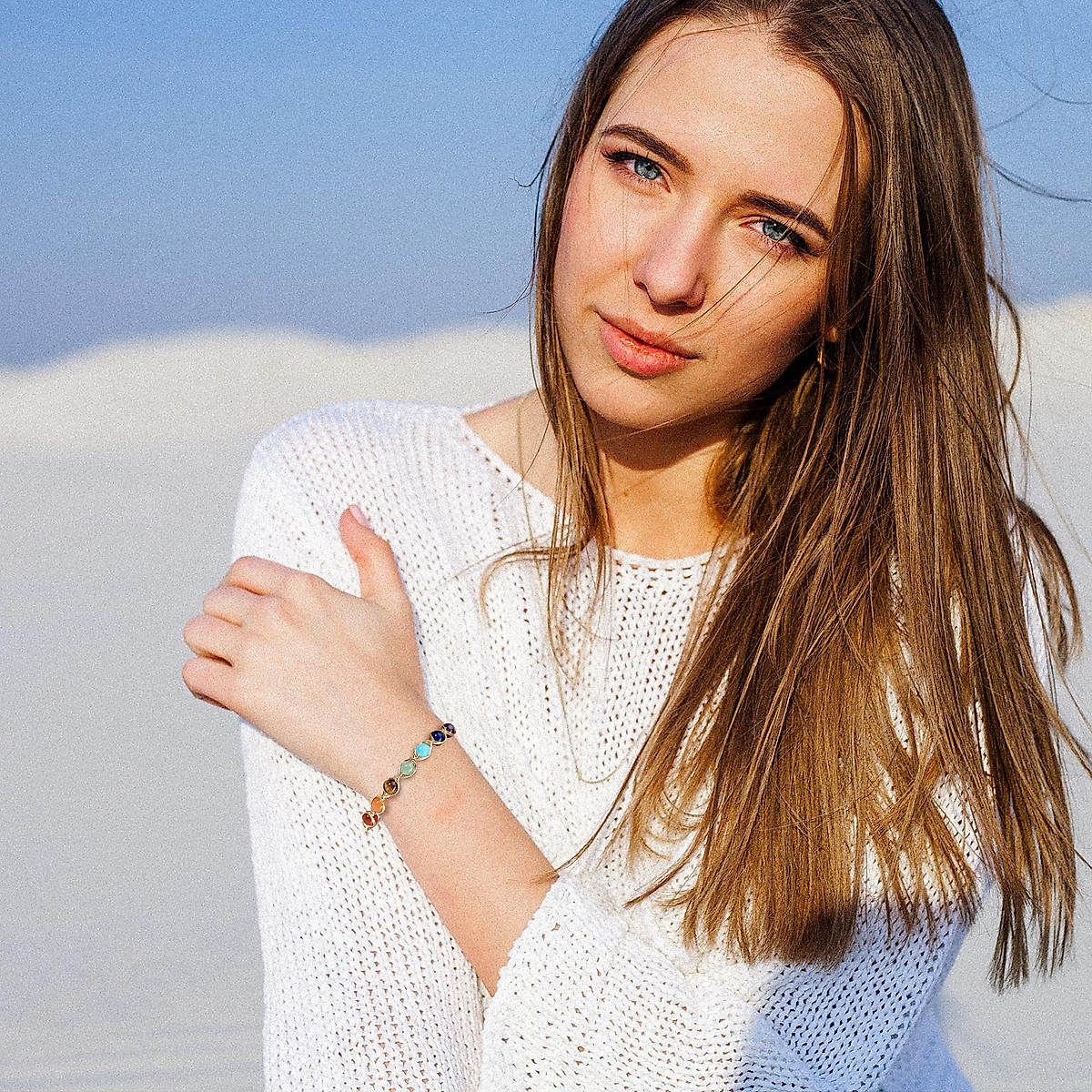 Top Plaza 7 Chakra Yoga Meditation Bracelet Healing Crystal Stone Bead Cuff Bracelets Adjustable 14K Gold Plated Bracelets for Women Ladies Girlfriend Birthday Gifts