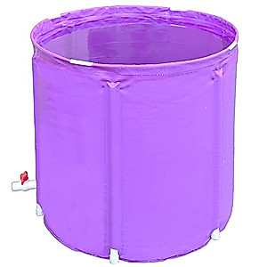 Portable Plastic Bathtub, Folding Spa BathTub for Adults,23"×25" Freestanding Soaking Tub Non-Inflatable Ice Bath Tub, Thickened Thermal Foam to Keep Temperature (Purple Bathtub)