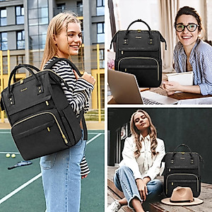 LOVEVOOK Vintage Leather Backpack for Women,15.6 inch Leather Laptop Backpack Women Teacher Nurse Work Travel Backpack Computer Laptop Bags,Professional Backpack Purse Tote Bag Carry On Backpack,Black