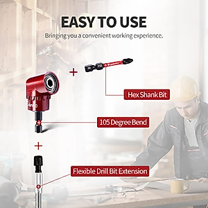 ColumPRO Hex Shank Screwdriver Quick Flexible Drill Bit Extension with Magnetic Right angle Drill Adapter,11.5" Long Flexible Drill Bit Extension
