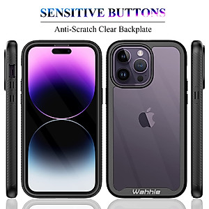 wahhle Designed for iphone 14 Pro Max Case, Full-Body Phone Cover with Screen Protector【Built-in, Touch Sensitive, Anti Scratch】 Upgraded Shockproof TPU Bumper Cases 2022 6.7 Inches-Black Clear