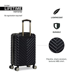 Kenneth Cole Reaction "Madison Square" Women's Lightweight Hardside Chevron Expandable Spinner Luggage, 28-inch Checked, Black With Gold Zippers