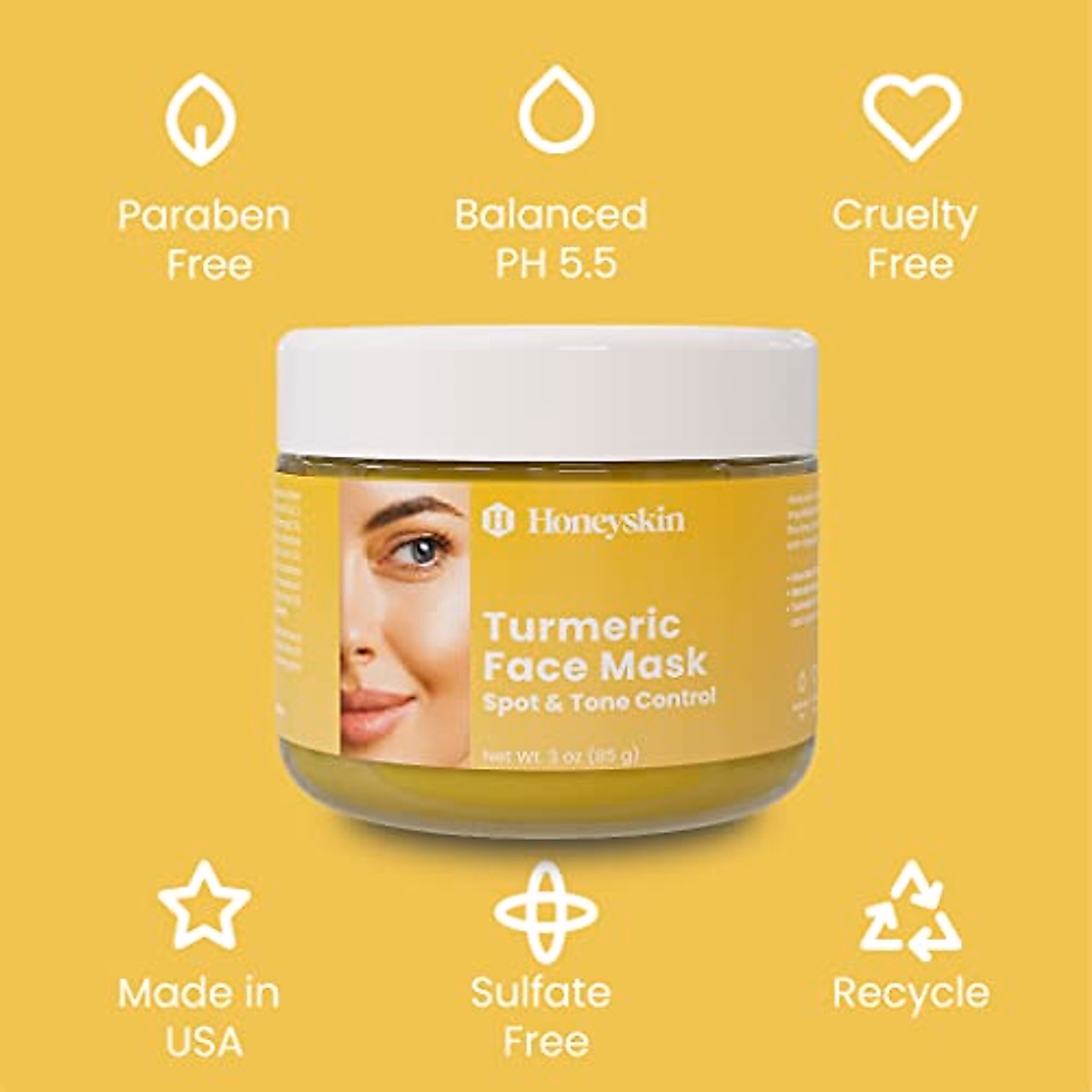 Turmeric Face Mask for Sensitive Skin - Deep Pore Cleansing Mask - Skin Moisturizing Face Mask - Organic Face Mask Skin Care with Manuka Honey, Kaolin Clay and Bentonite Clay Mask (3oz)