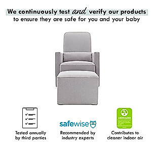 DaVinci Olive Upholstered Swivel Glider with Bonus Ottoman in Polyester Grey with Cream Piping, Greenguard Gold & CertiPUR-US Certified